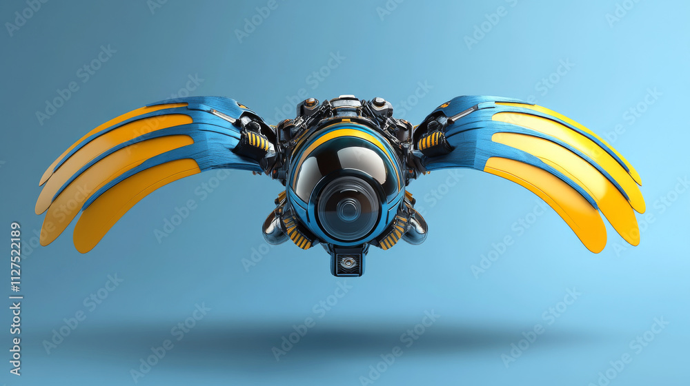 Jetpack with blue fire and yellow stripes on wings, top and bottom view ...