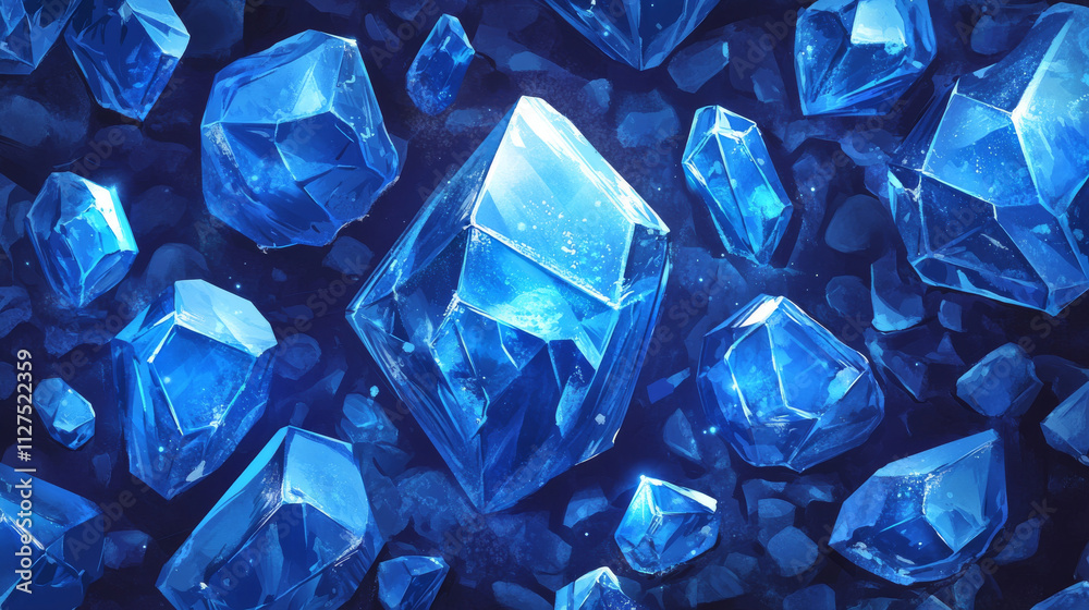 Blue crystals set isolated on background. Vector cartoon illustration ...