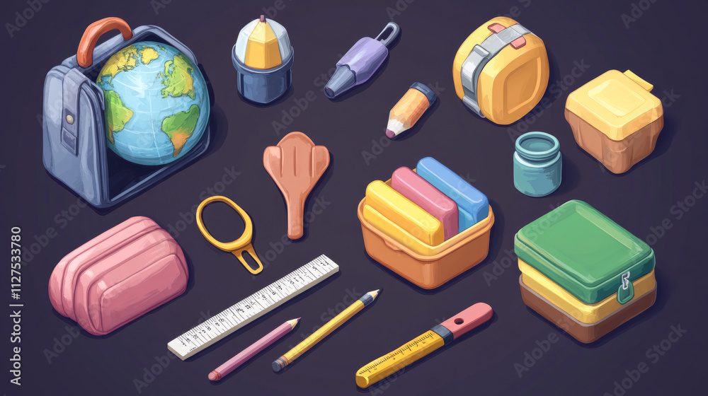 Cartoon vector back to school icon set. Study illustration isolated ...
