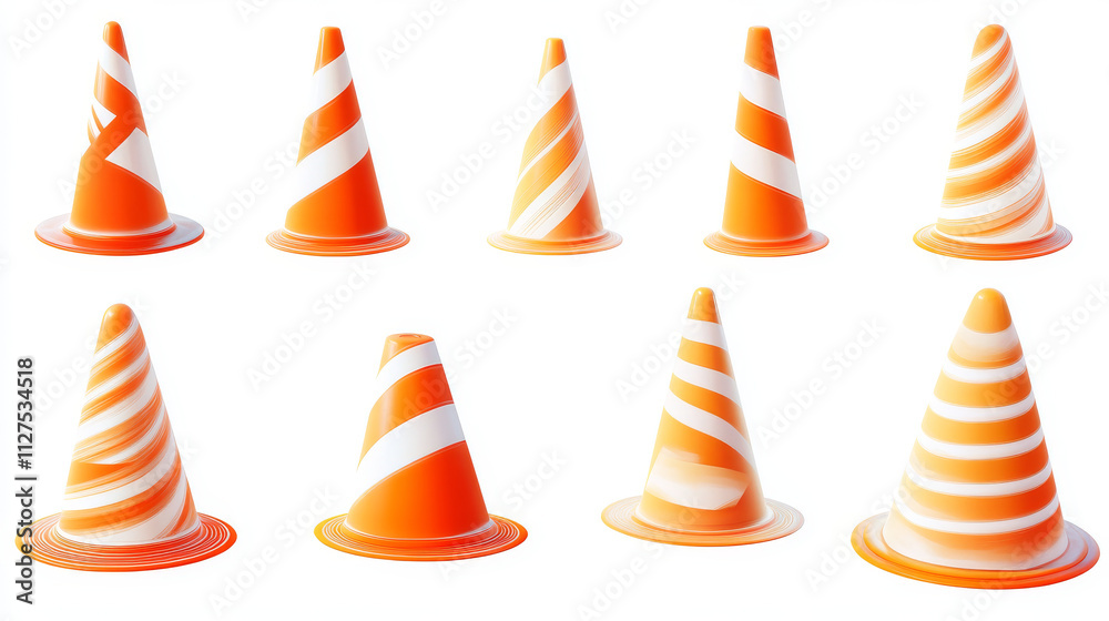 Traffic cone mockups set isolated on white background. Vector realistic ...
