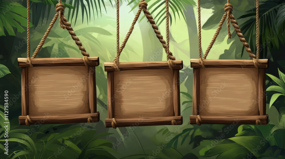 Stock-Illustration „Wooden bamboo sign board frame game ui vector set ...