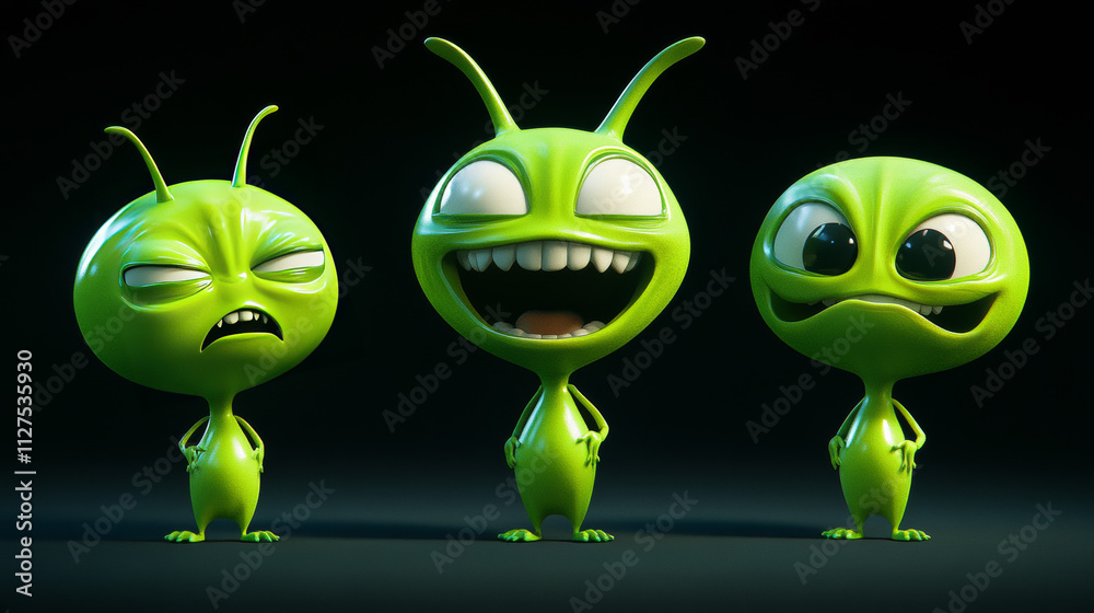 Green cyclope monster emotions set. Vector cartoon illustration of neon ...
