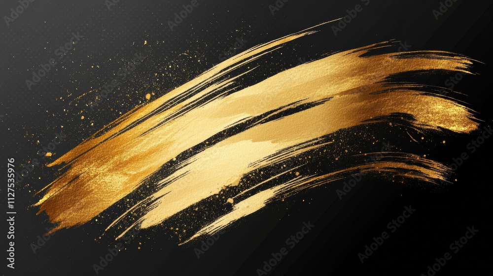 Gold brush strokes, liquid golden paint smears. Vector realistic set of ...