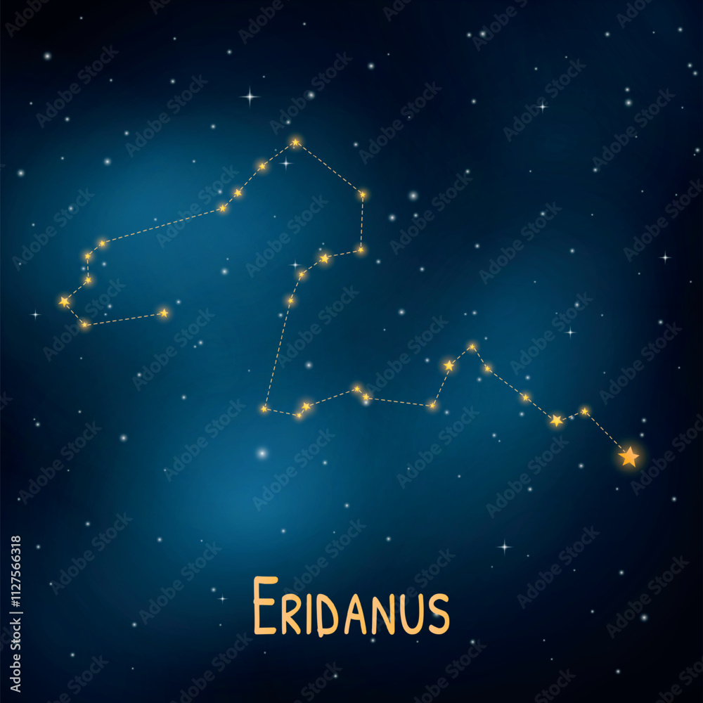 Eridanus constellation: celestial night sky with shining stars in ...