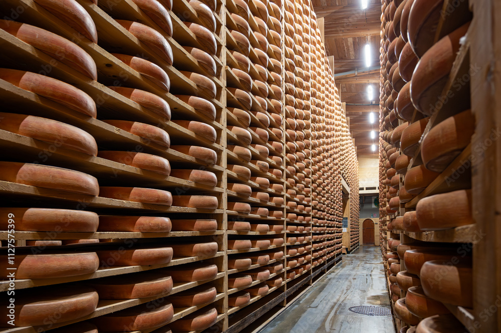 Stock-Foto „Aging rooms with shelves in cheese caves, central location ...