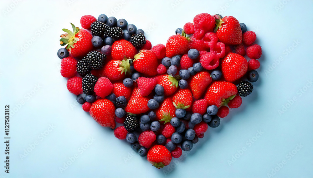 Heart-shaped arrangement of fresh berries, strawberries, blueberries ...