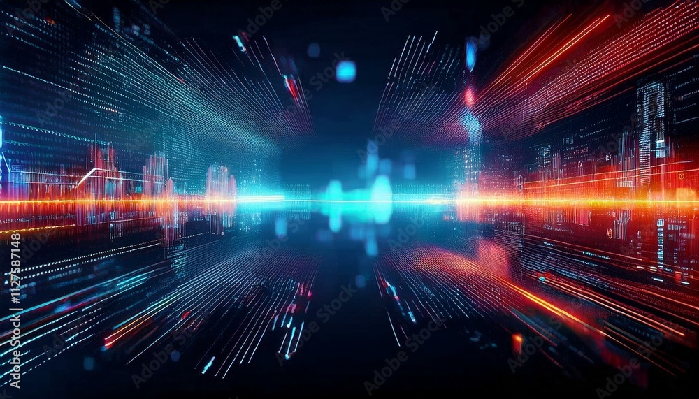 Digital Speed: An abstract, digital art image with glowing red and blue ...