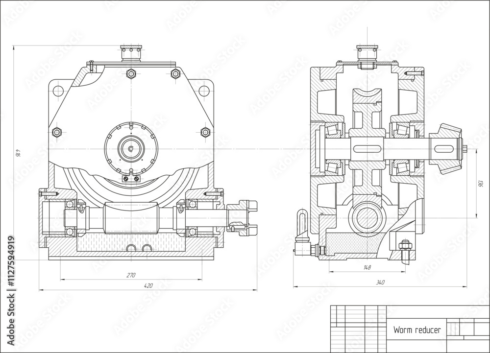 Assembly drawing of electrical reducer. Vector design of steel ...
