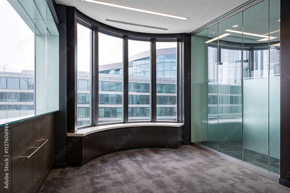 Sleek Bow Window Design for Modern Urban Offices Featuring Elegant ...