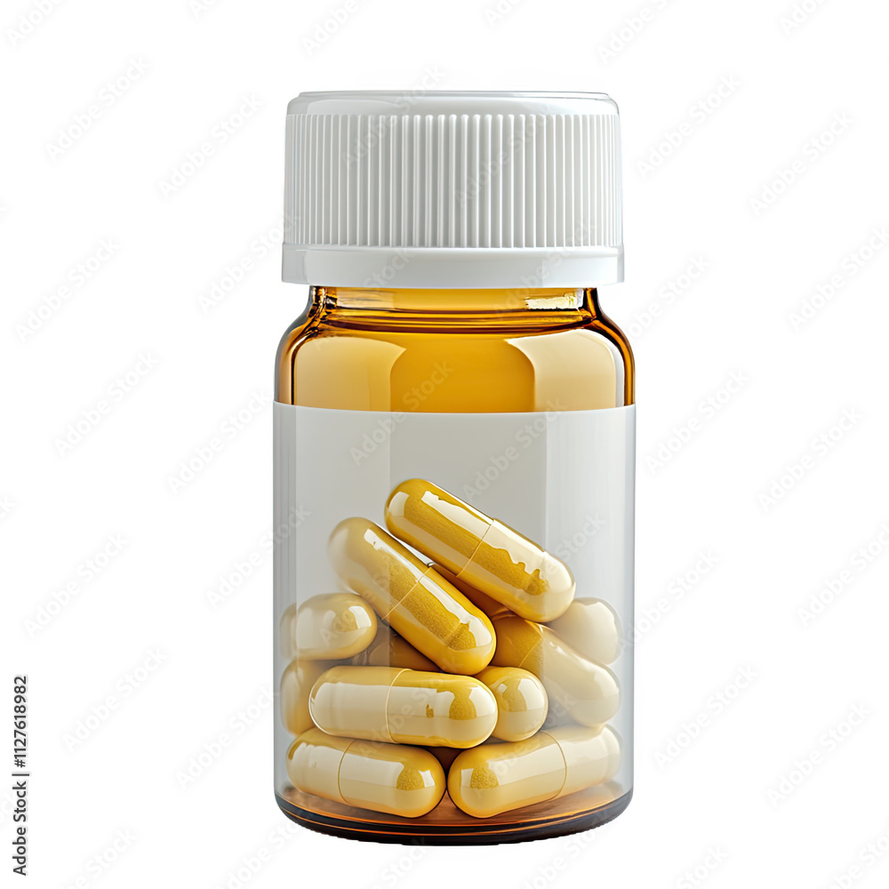 pill capsule bottle supplement yellow oil medicine fish vitamin white ...