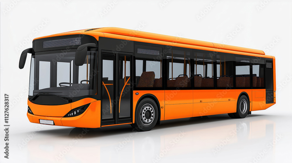 Orange city bus designed for urban transportation is displayed. Modern ...