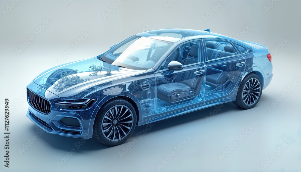 Futuristic car design. Transparent 3d model of vehicle. Intelligent ...