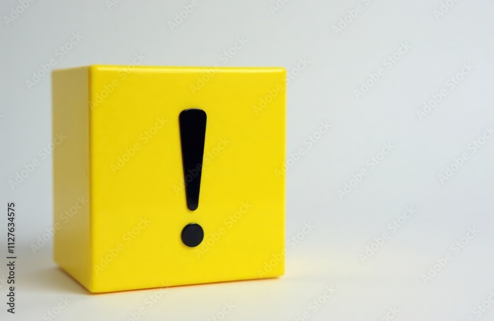 Bright yellow block features bold exclamation point. Urgent message ...