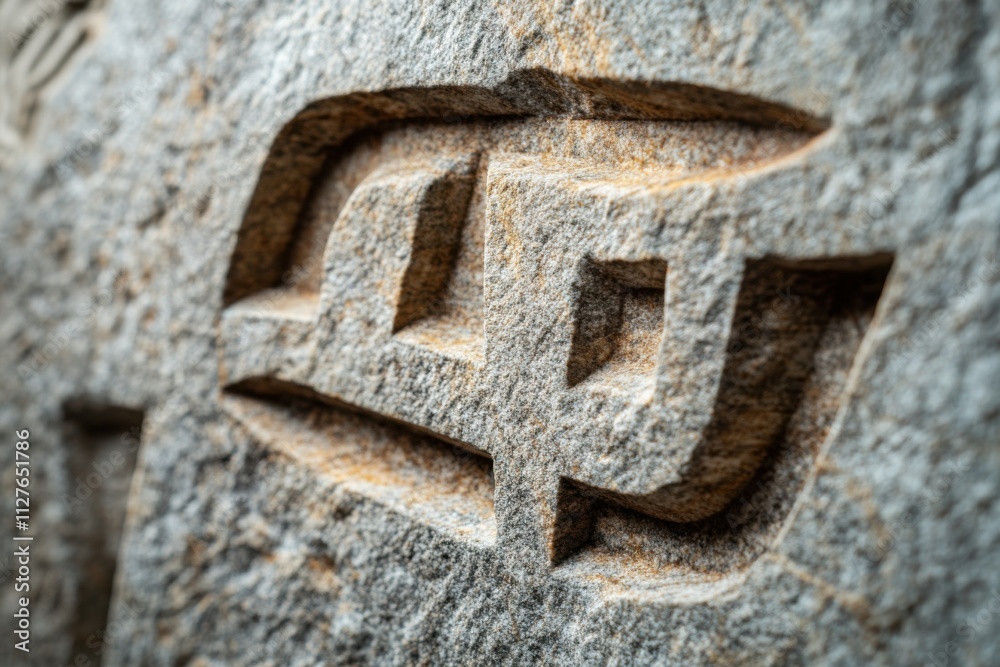 Corporate logos carved like hieroglyphics, archaeological lighting ...