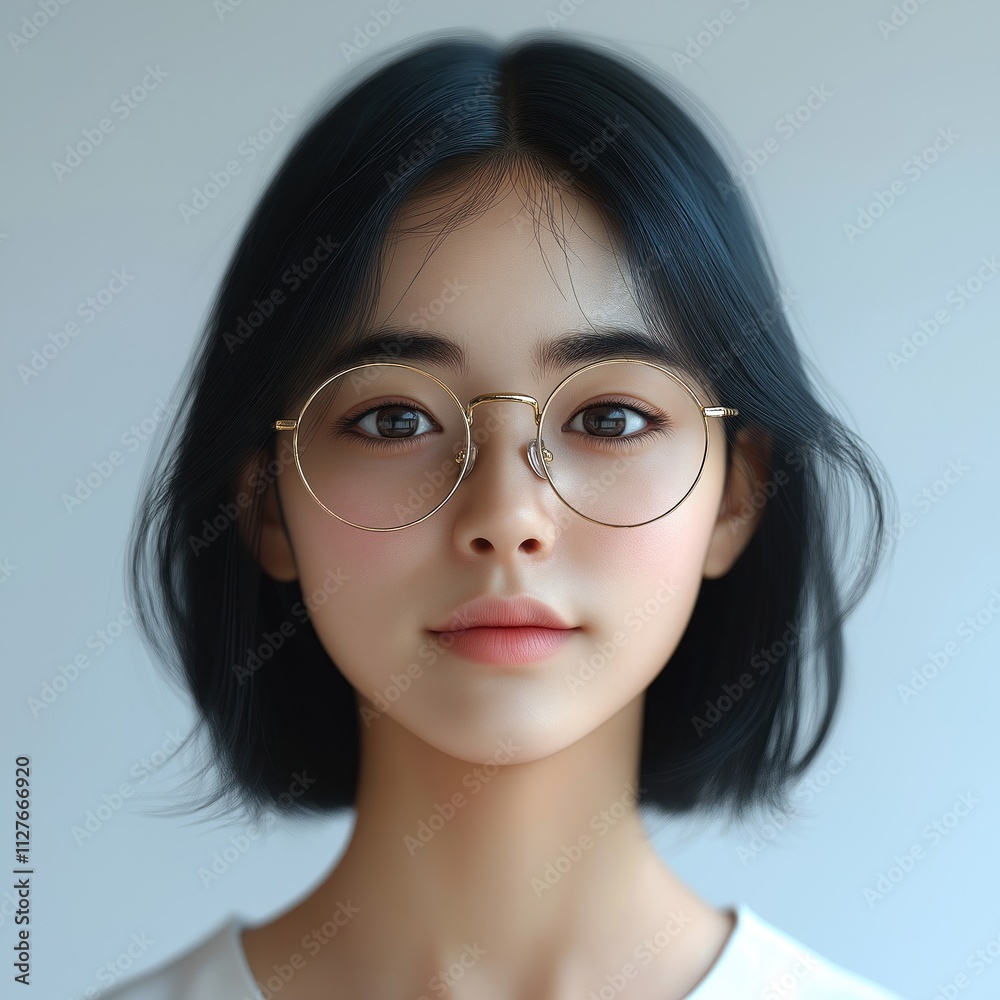 Illustration Stock Attractive young Asian woman with glasses poses in ...