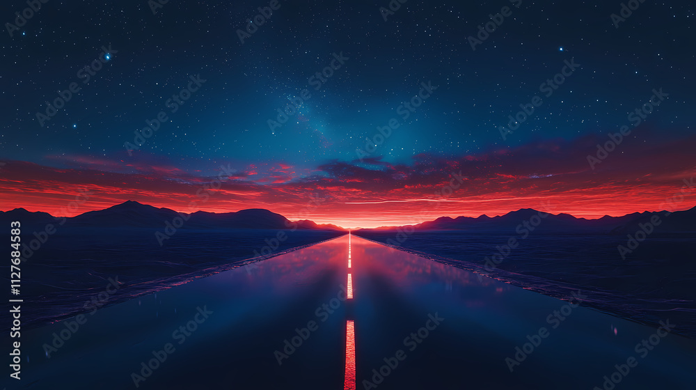 Eon corridor stretching to the horizon, clear night sky without clouds ...