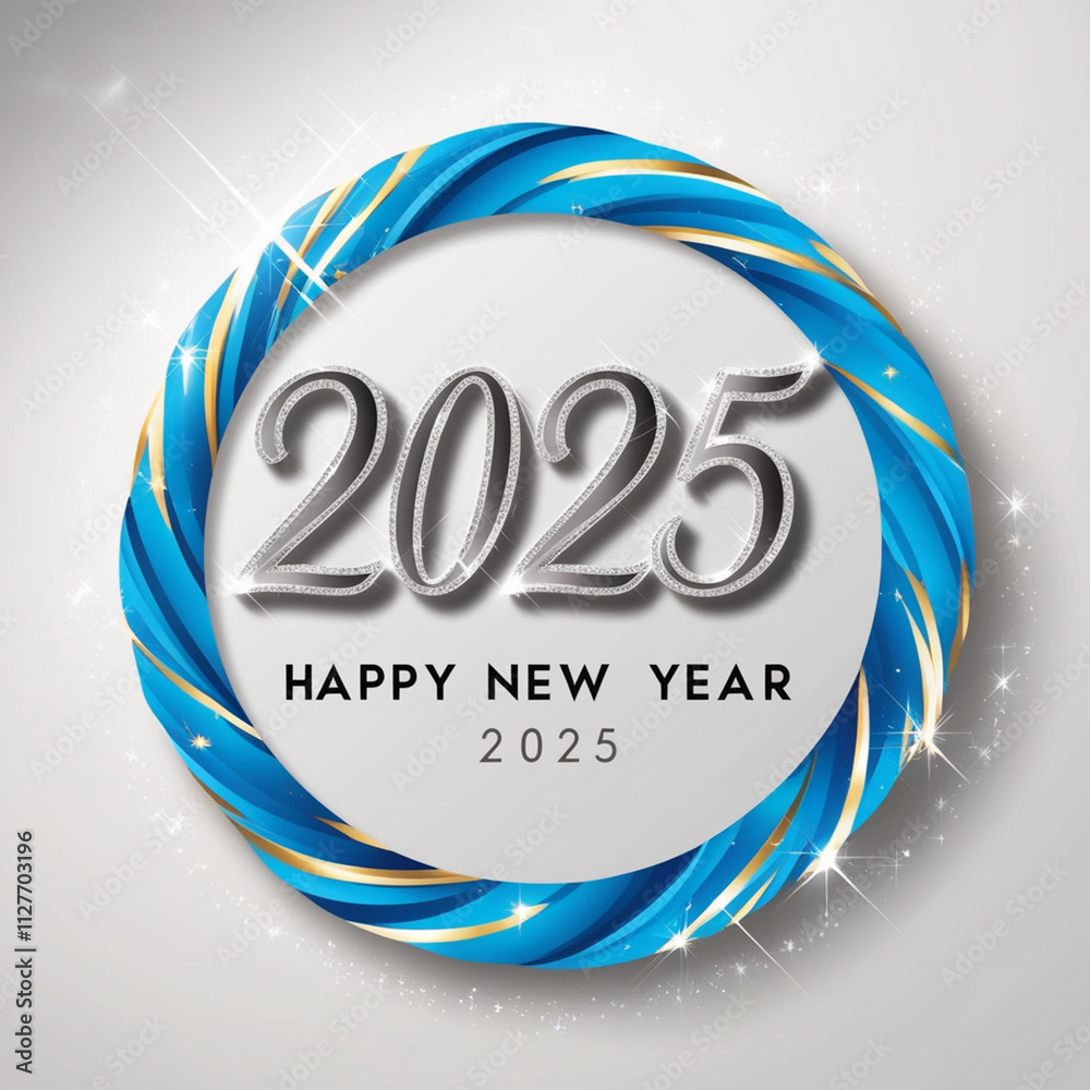 Modern 2025 Happy New Year logo: bold silver cursive font with sparkle ...