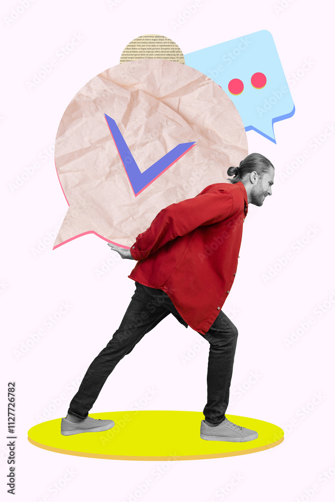 Sketch image trend artwork montage 3D photo collage of young guy walk ...