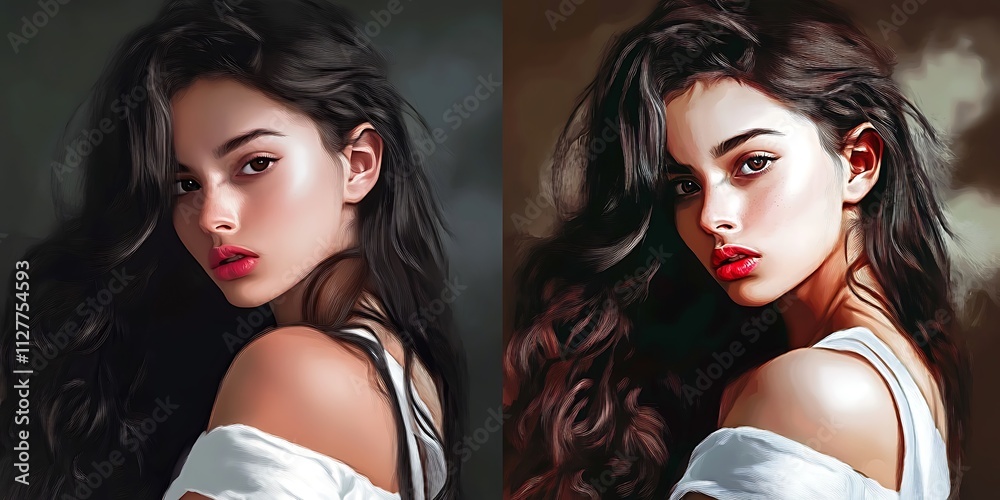 Before & After Digital Portrait: A captivating comparison showcasing ...