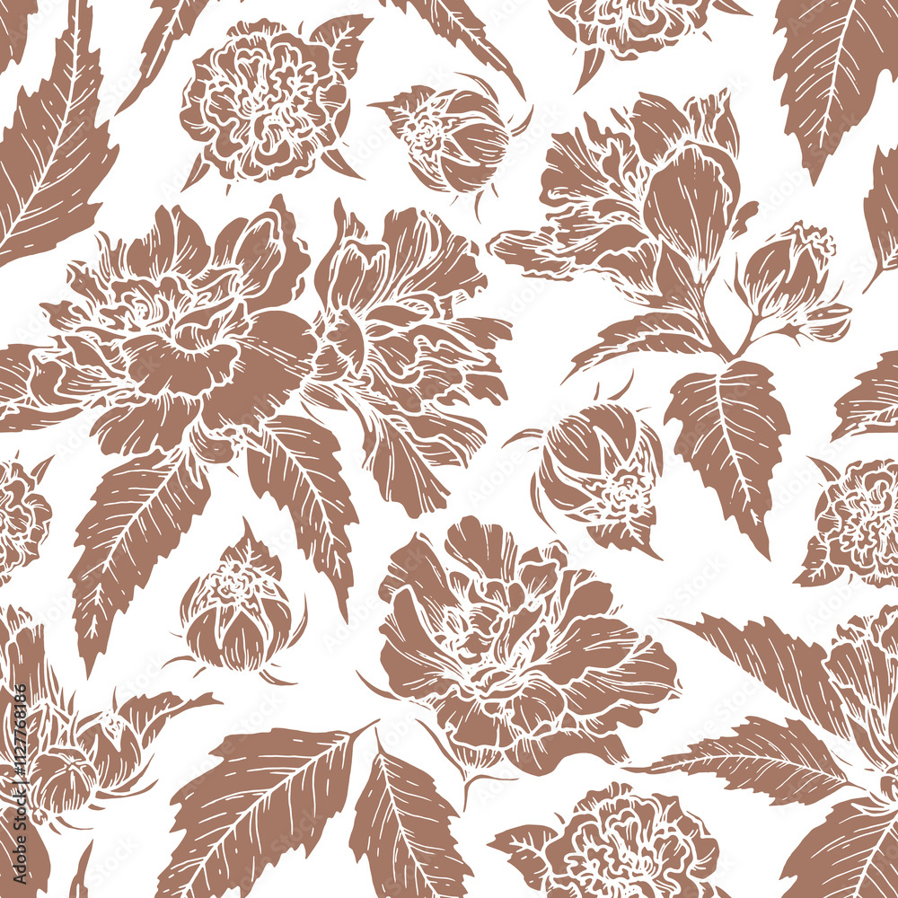 Floral seamless pattern in the 2025 color of the year Mocha Mousse ...