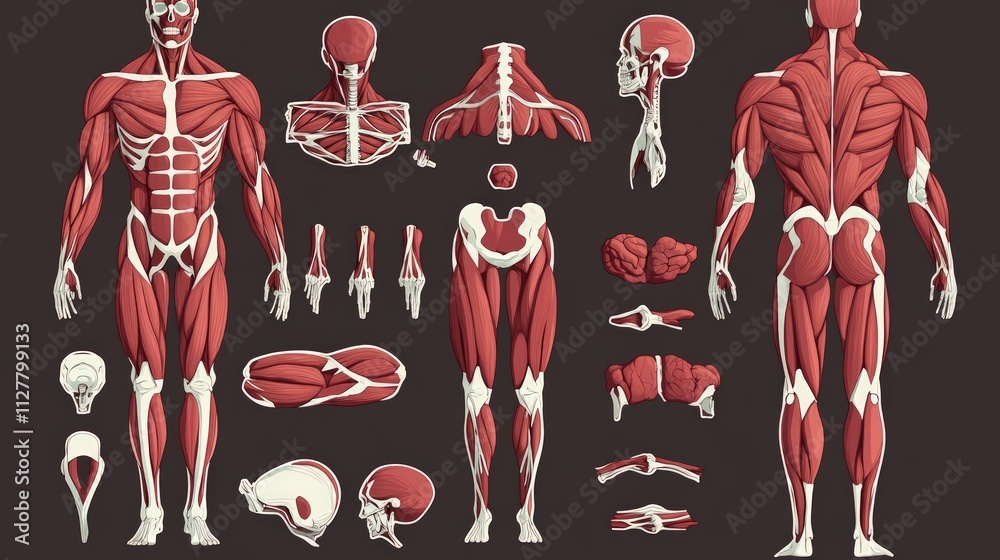 Human muscular system anatomical chart. Stock Illustration | Adobe Stock
