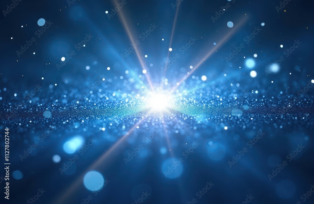 Abstract blue light burst with shining sparkle in sky. Bright starburst ...