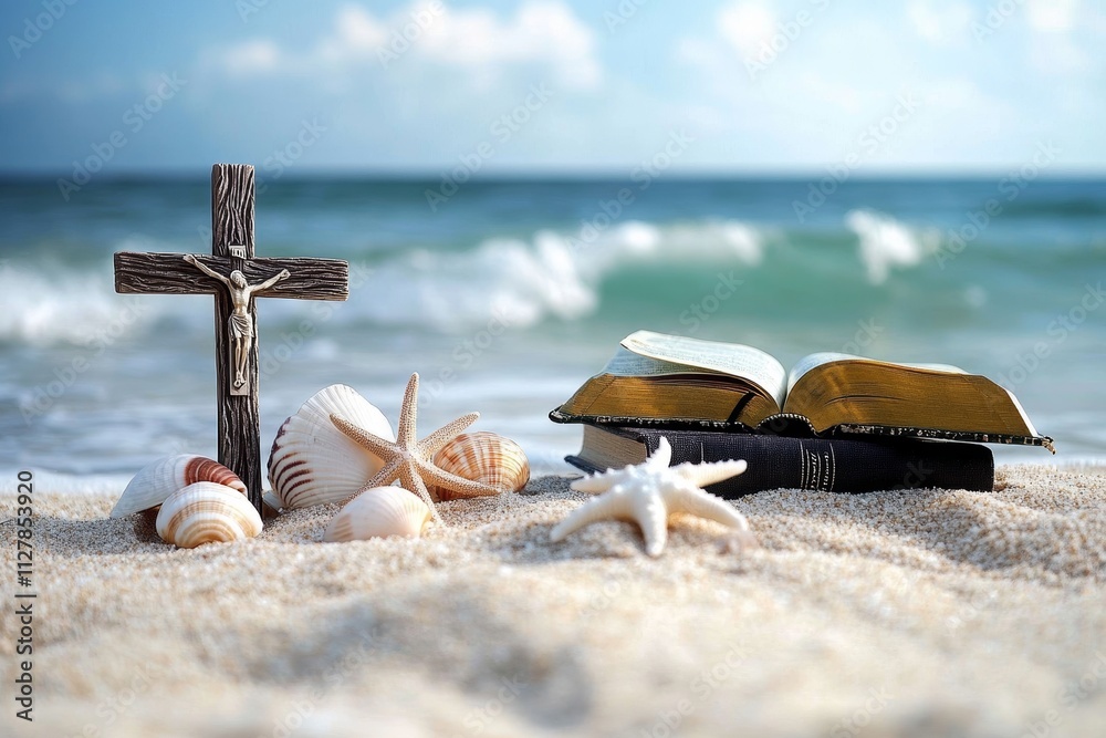Beach Retreat with Christian Cross Bible Seashells Starfish Summer Camp ...