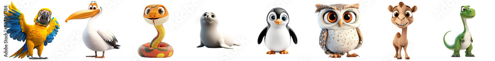 different animal characters animated - 3d Set on transparent background ...