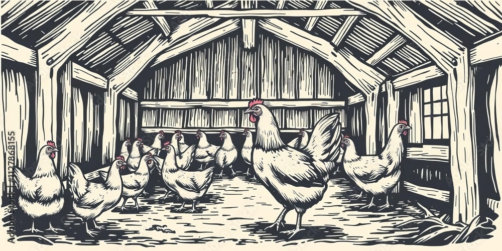Chicken hen sketch on a poultry farm concept, vintage, farm Stock Photo ...