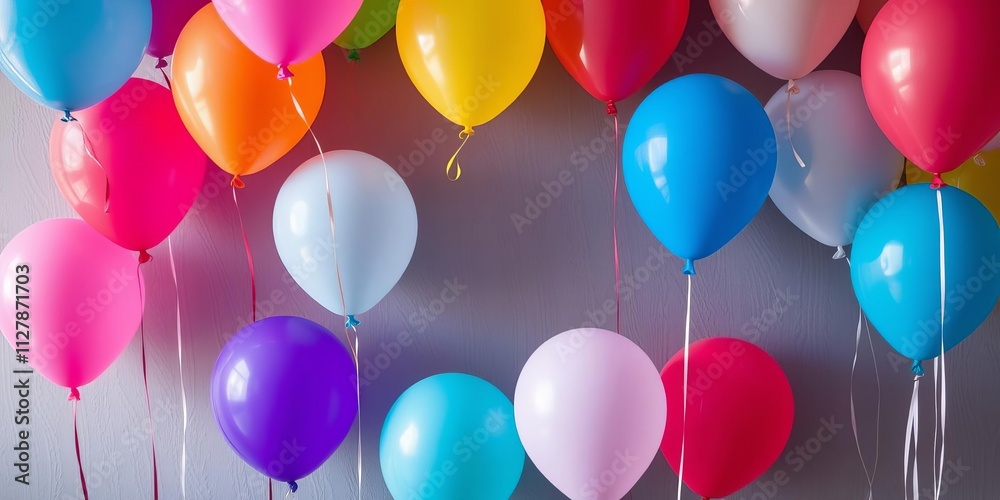 Colorful balloons with "We will miss you" message floating in the air ...