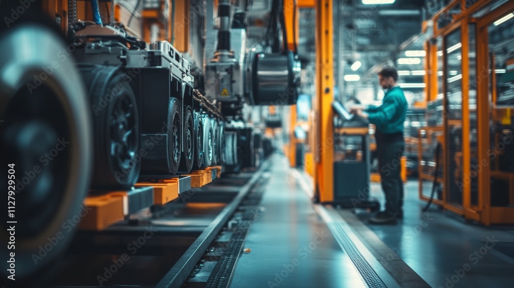Modern manufacturing technology: engineer monitors industrial ...