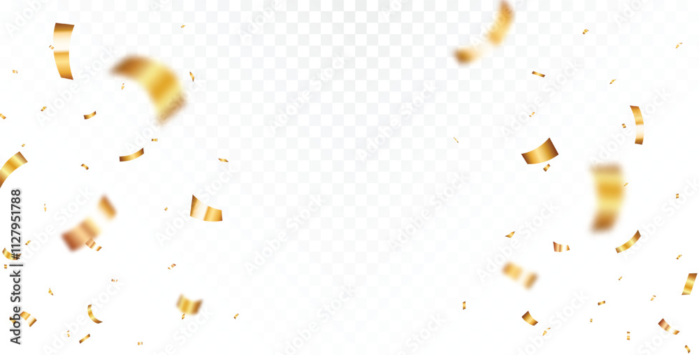 Gold Confetti and ribbons celebration party design element, Falling shiny gold confetti isolated ...