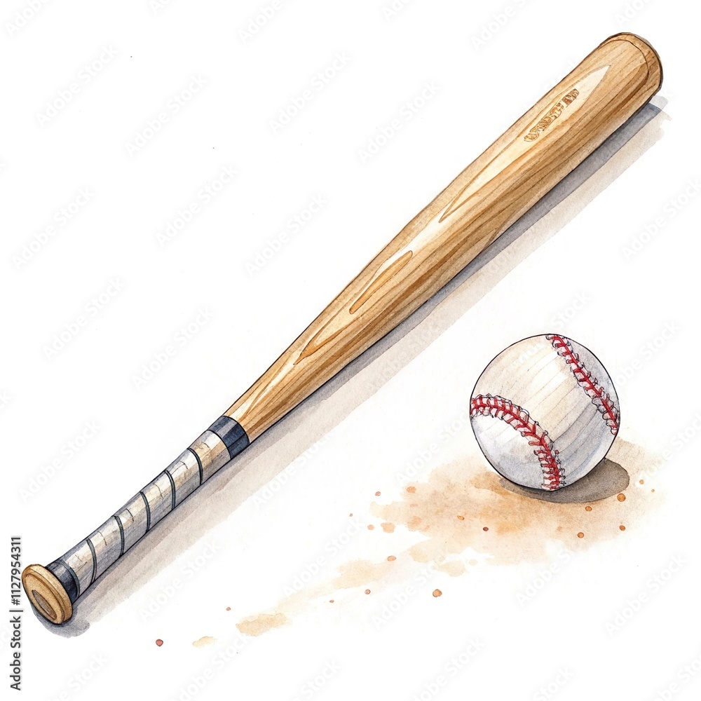 bat baseball clipart clip art simple watercolor digital painting ...