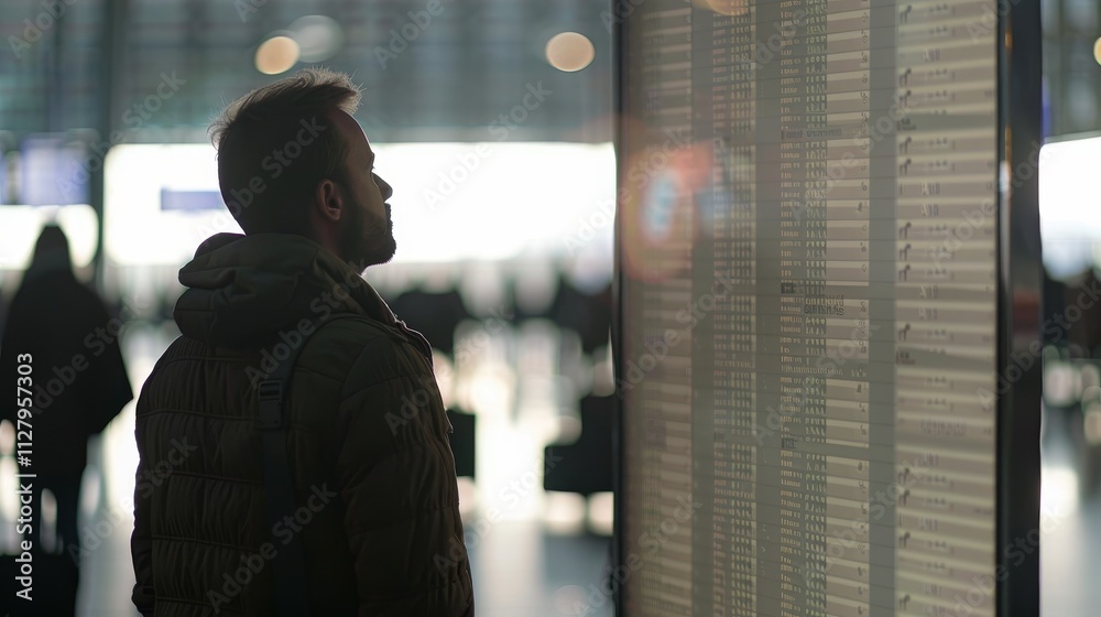 Stock-Illustration „Man standing at airport terminal, gazing at large ...