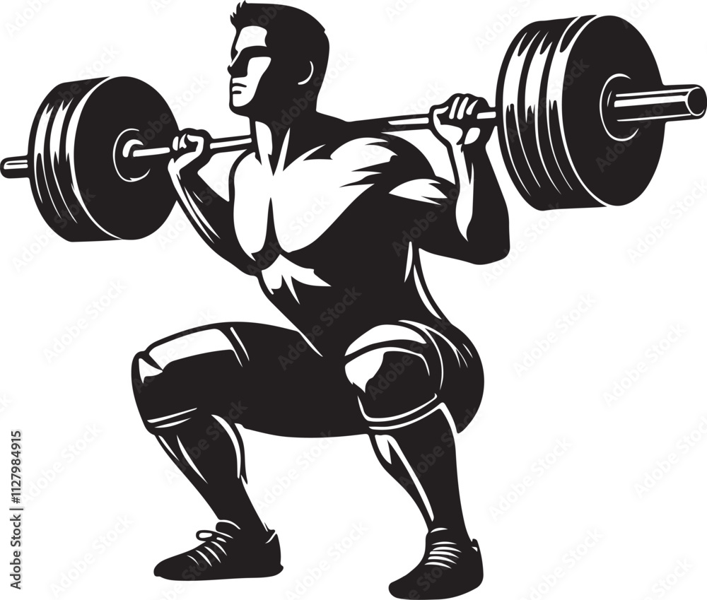 Powerlifter squatting silhouette vector art, Powerlifter squatting ...