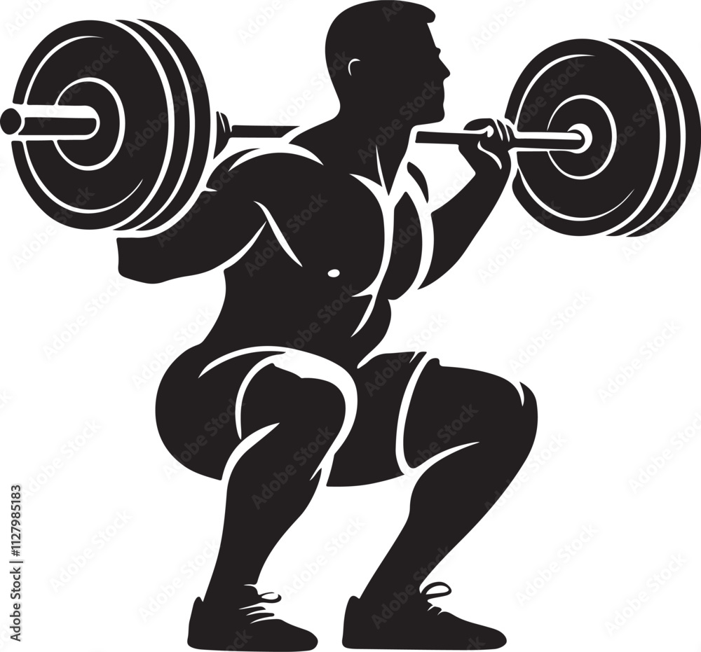 Powerlifter squatting silhouette vector art, Powerlifter squatting ...