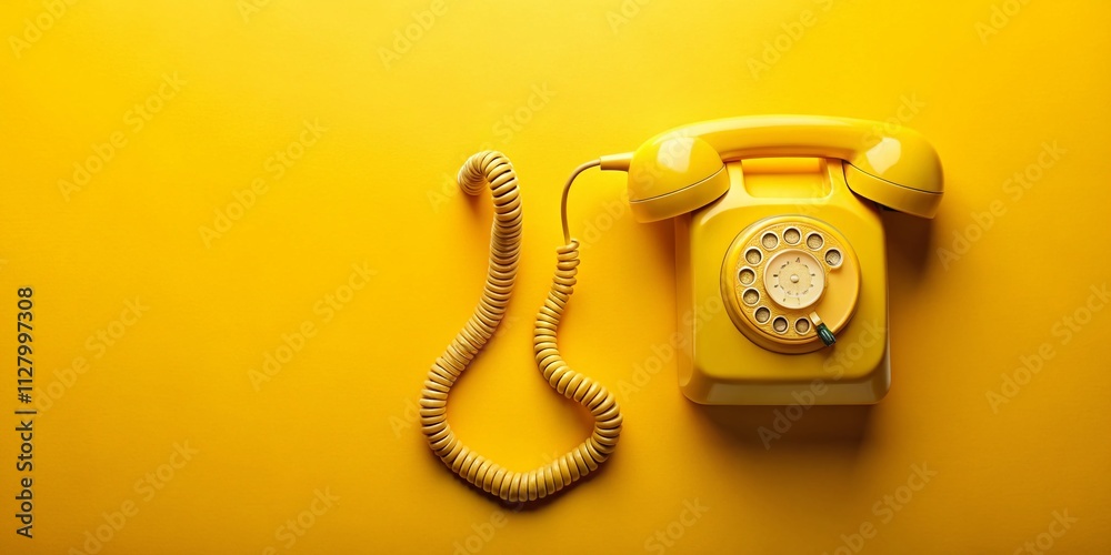 Vintage Yellow Dial Telephone Handset Against Bright Yellow Background ...