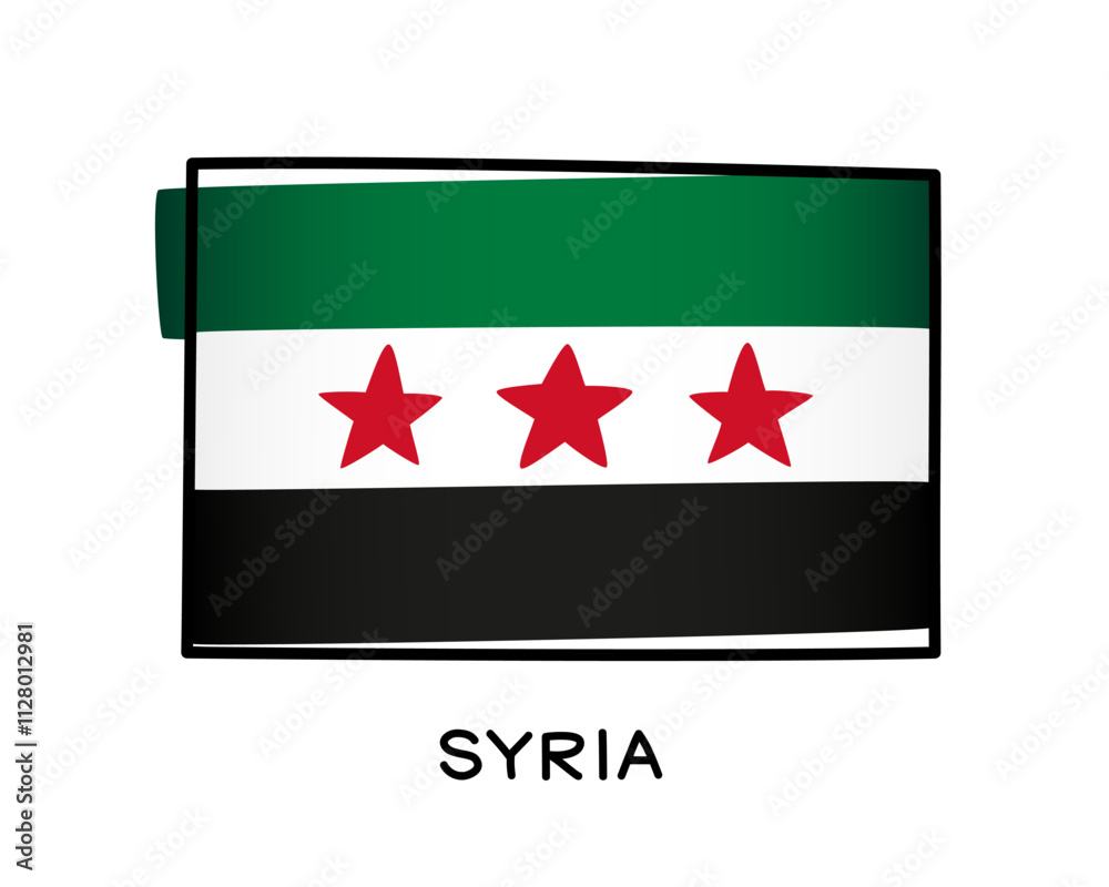 Flag of Syria of revolution. Colorful Syrian flag logo. Green, white ...