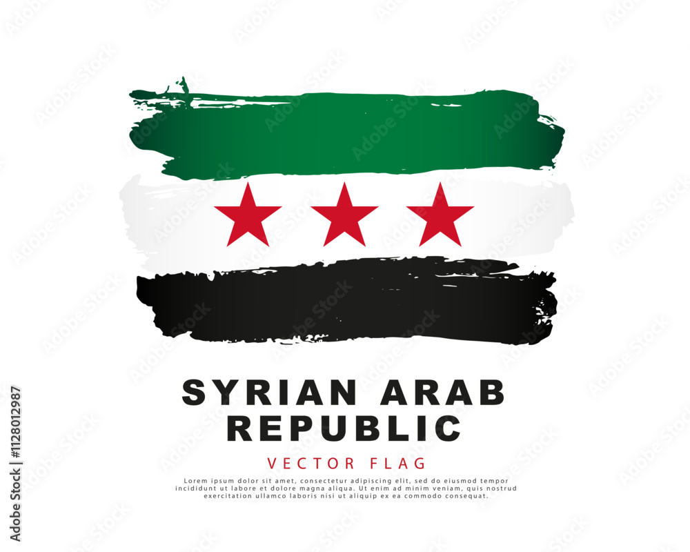Flag revolution of Syria. Green, white and black brush strokes, hand ...