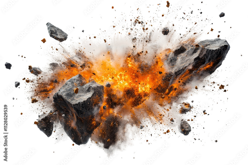 Explosive rock destruction png mockup transparency action scene in ...