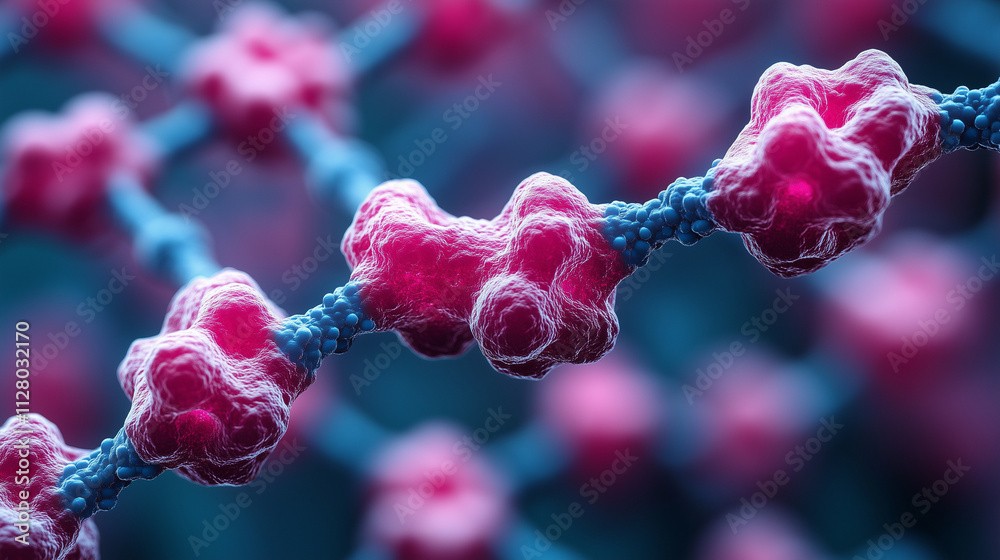 Microscopic Chain of Life: A close-up, abstract image of a chain of red ...