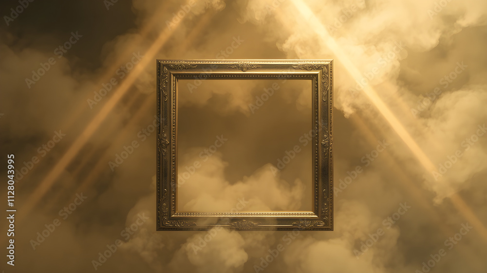 Floating bronze square frame in a smoky abstract environment ...