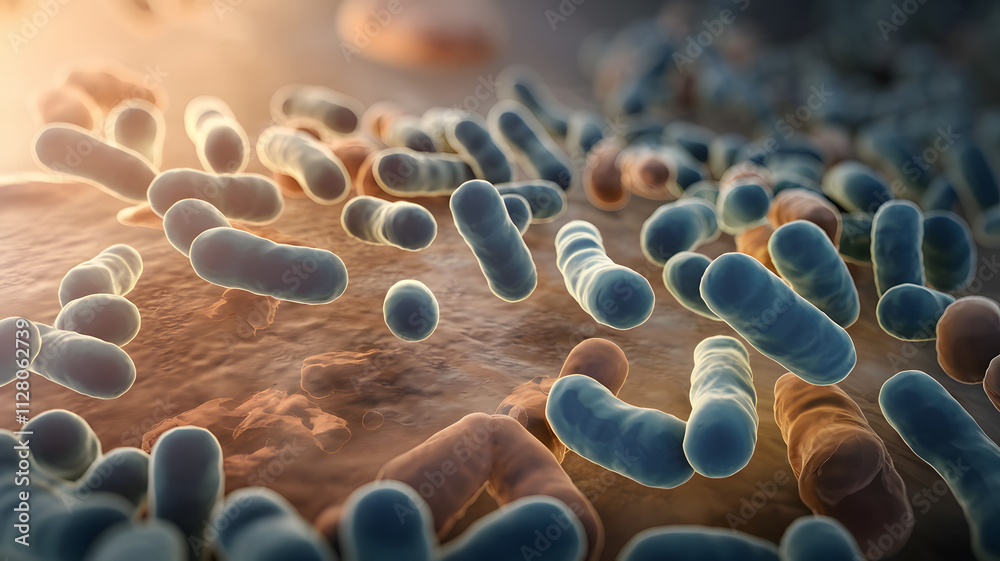 Microscopic view of healthy skin bacteria thriving in a balanced ...