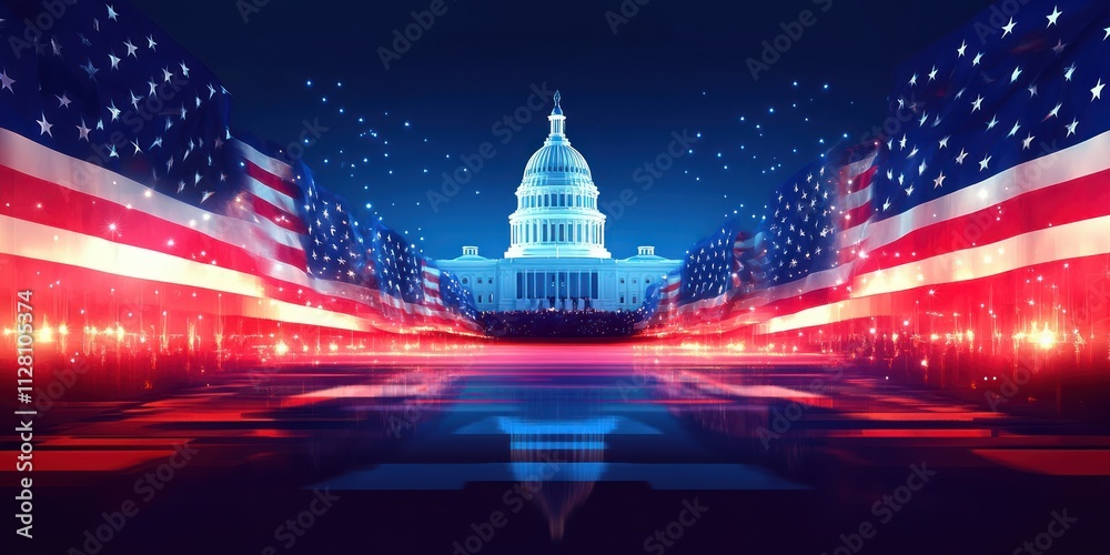 2025 Presidential Inauguration Scene with American Flags and Bold ...