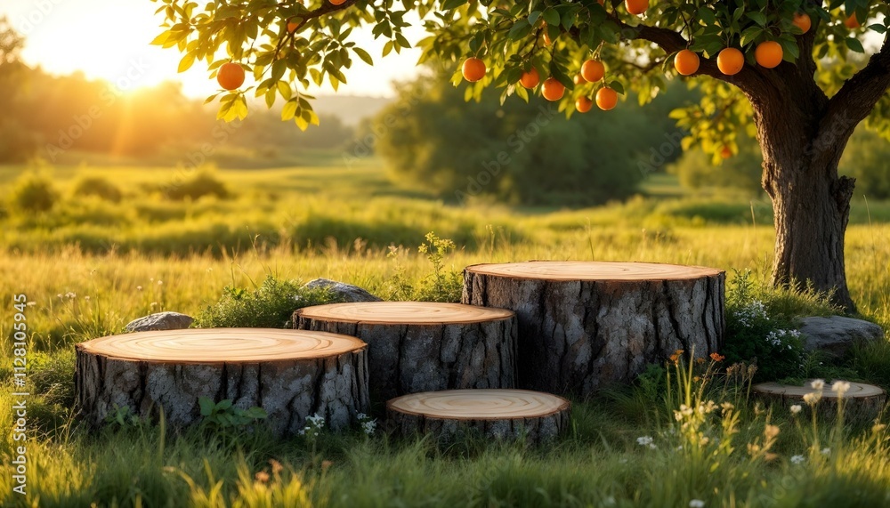 Tree trunk wood Podium display for food, perfume, and other products on ...