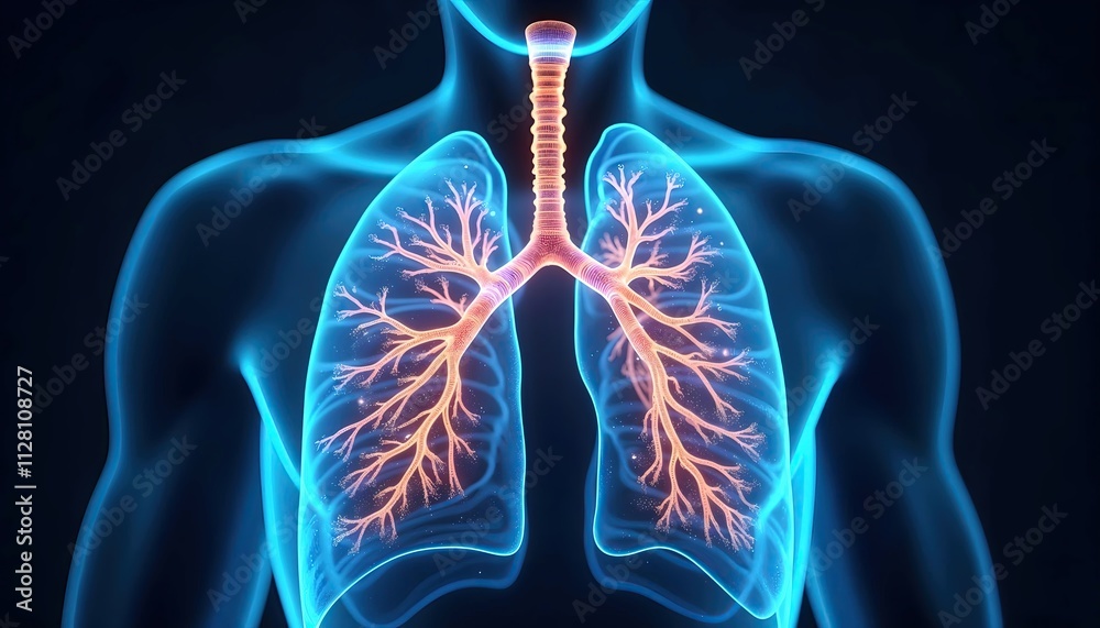 Human Respiratory System with Glowing Bronchial Tree Highlighting ...