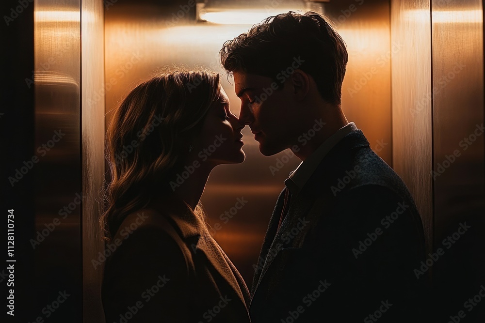 Couple Kissing in Elevator Romance Affair Workplace Love Stock Photo ...