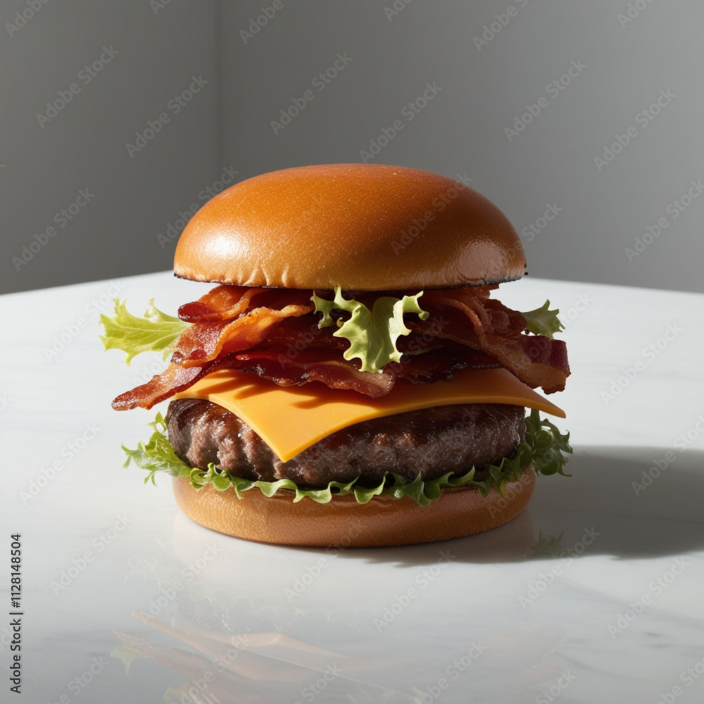 Classic Beef Burger Isolated pieces on a white background Shows soft ...