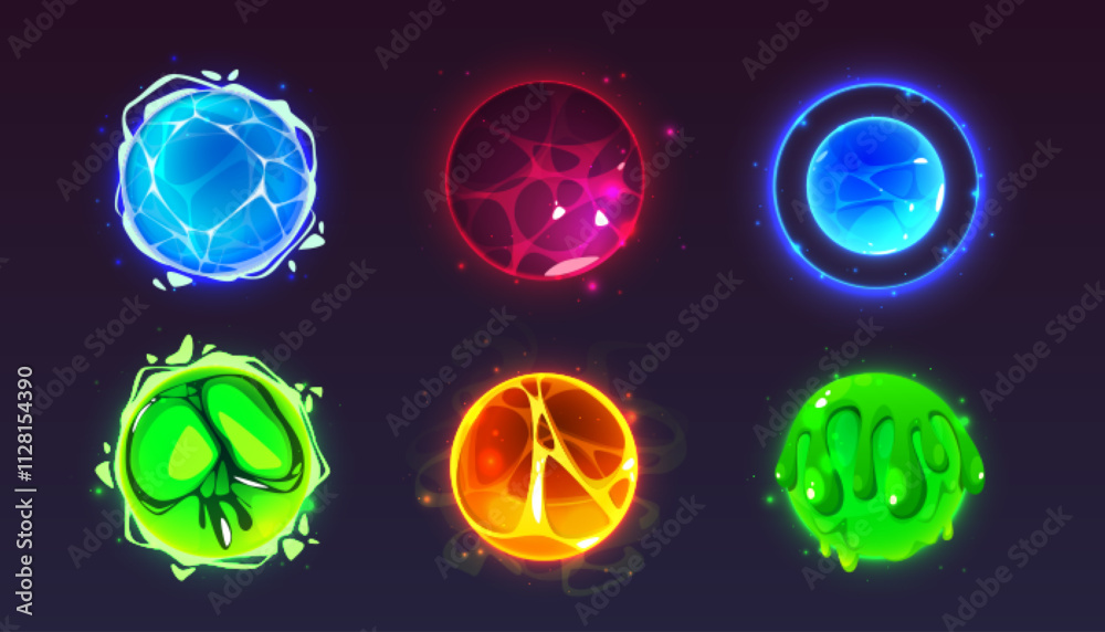 Glowing magical orbs in various colors - blue, red, green, and yellow ...