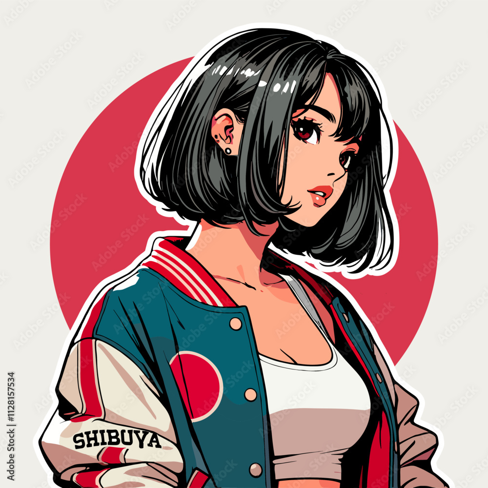 nostalgic lofi anime girl, shibuya girl illustration artwork Stock ...
